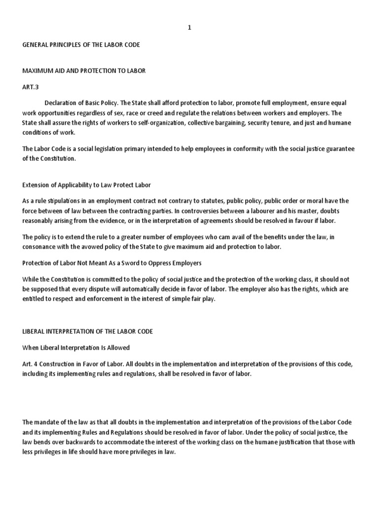 Principles of Labor Code Explained | PDF | Overtime | Independent ...