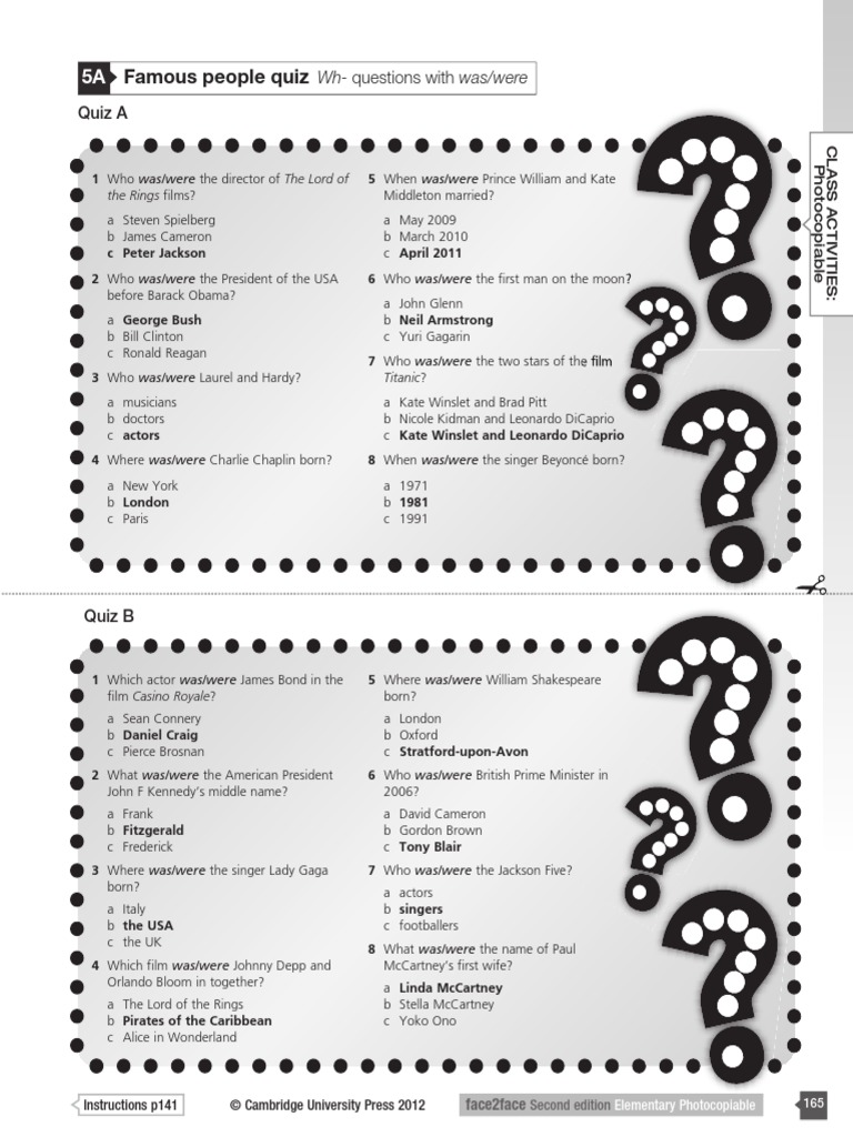 5A Famous People Quiz | PDF