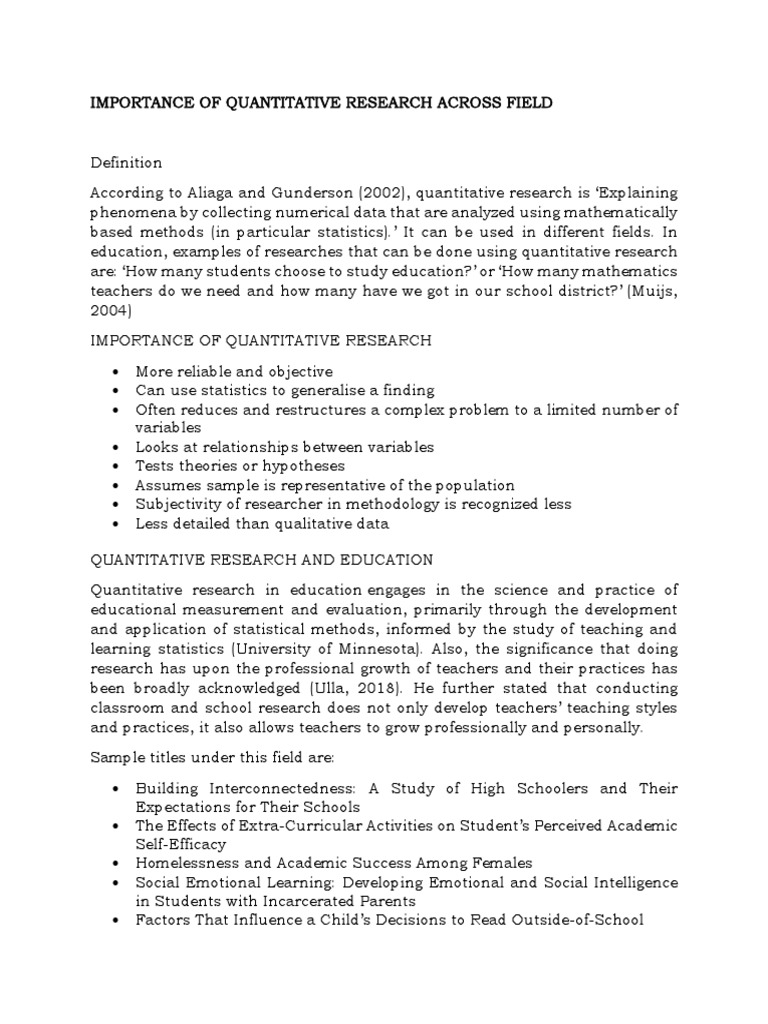 Importance of Quantitative Research Across Fields | PDF | Educational ...
