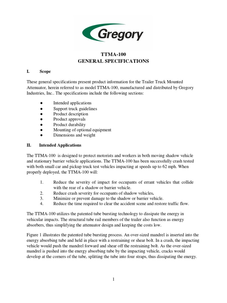 TTMA-100 General Specifications: I. Scope | PDF | Trailer (Vehicle) | Truck