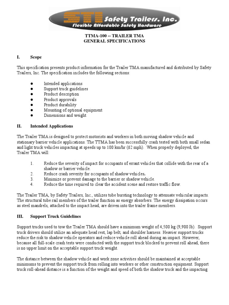 Ttma-100 - Trailer Tma General Specifications | PDF | Trailer (Vehicle ...