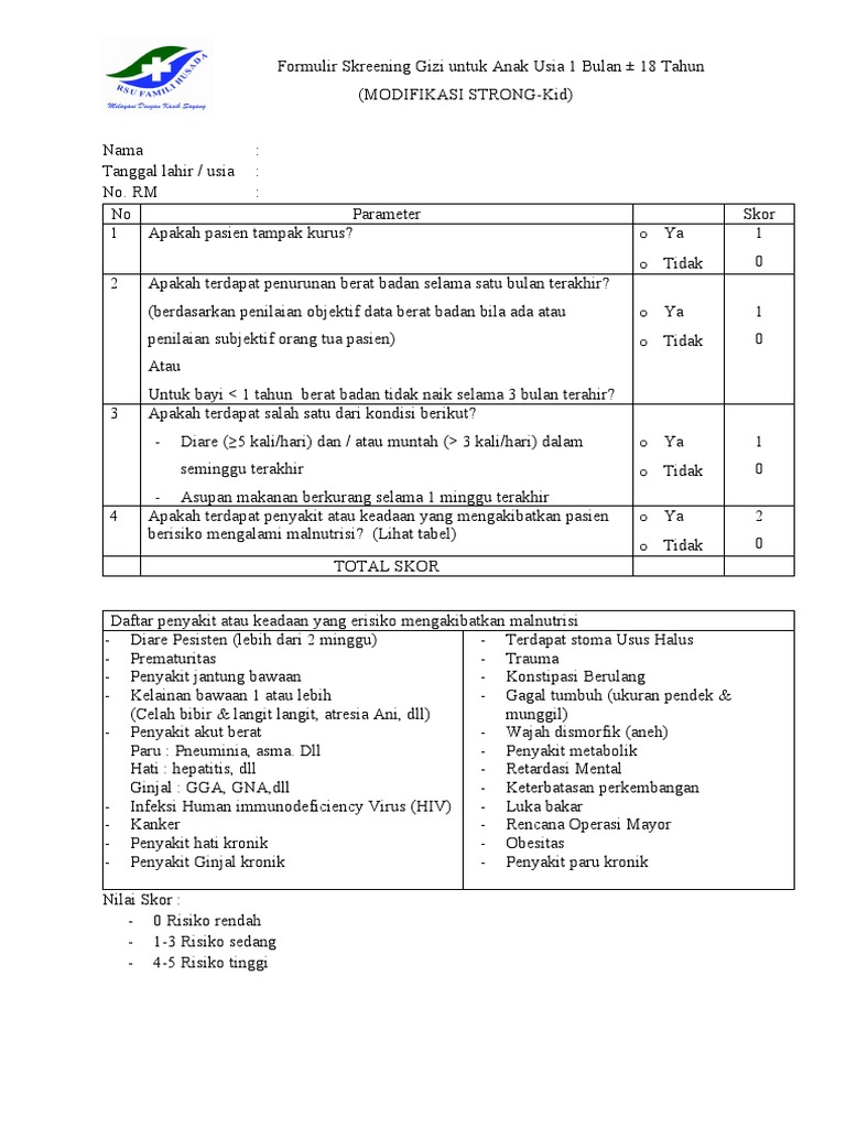 Screening Strong Kid Anak Anak | PDF