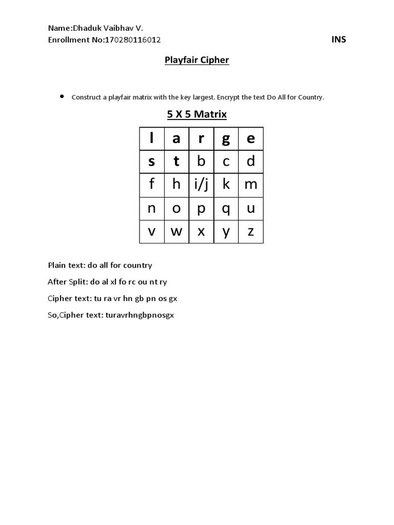 Playfair Cipher Encryption Guide | PDF