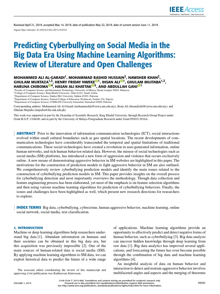 Predicting Cyberbullying On Social Media in The Big Data Era Using ...