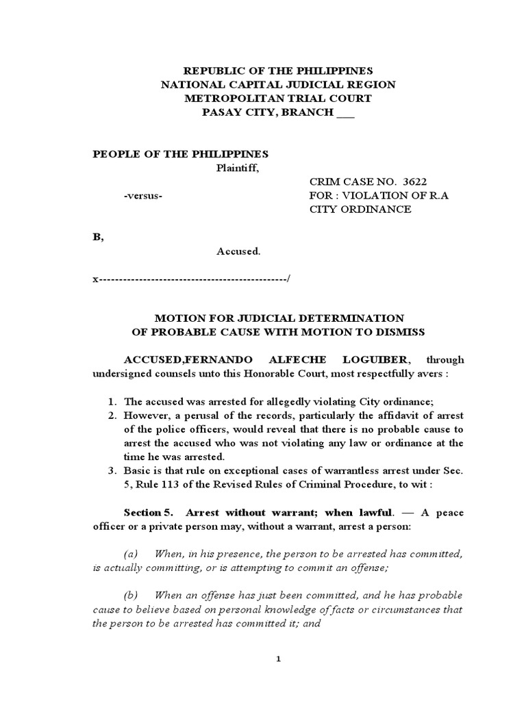 Motion For Judicial Determination of Probable Cause | PDF | Arrest ...