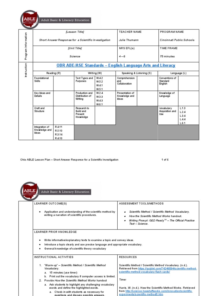 OBR ABE/ASE Standards - English Language Arts and Literacy | PDF ...