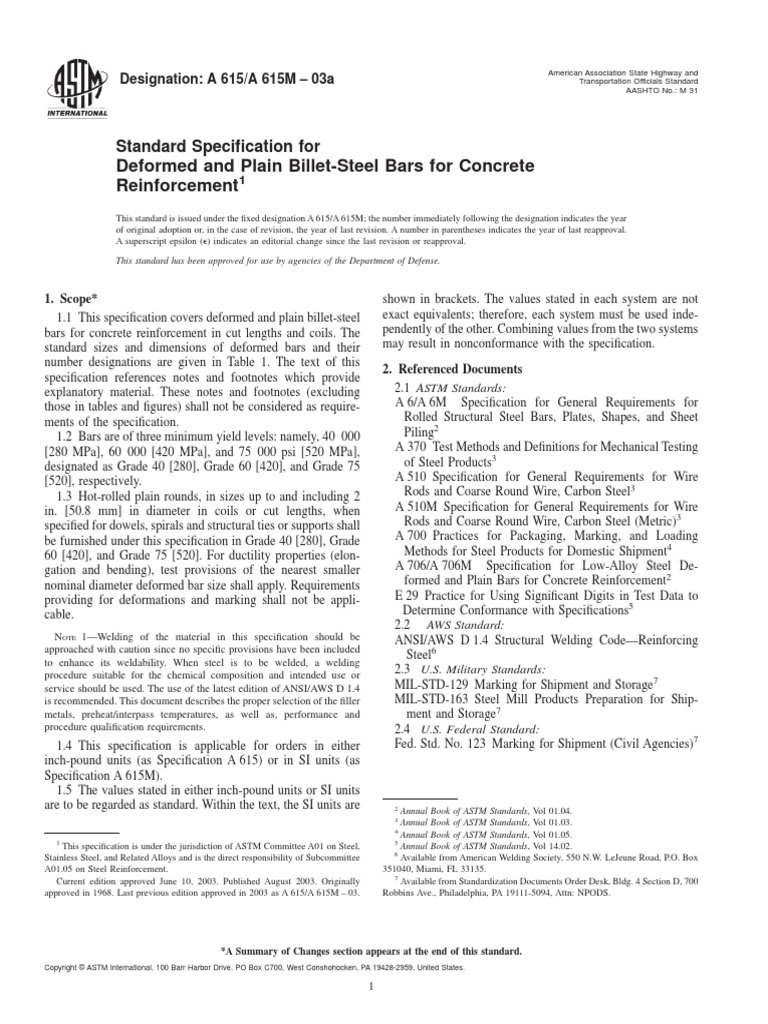 Astm A615 PDF | PDF | Strength Of Materials | Yield (Engineering)