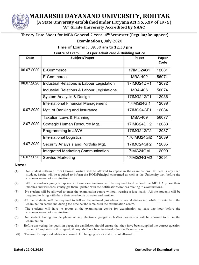 MBA 4th Sem July 2020 | PDF | Test (Assessment) | Business