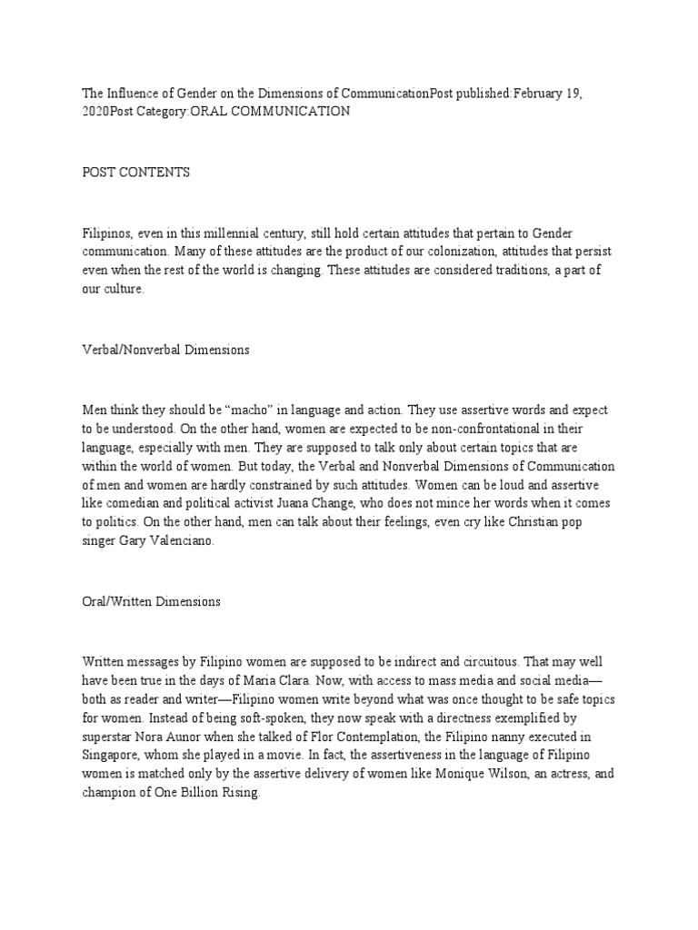 Gender | PDF | Nonverbal Communication | Communication