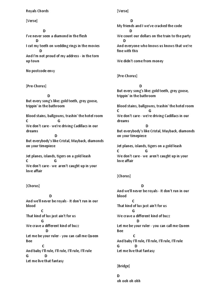 Royals Chords | PDF | Song Structure