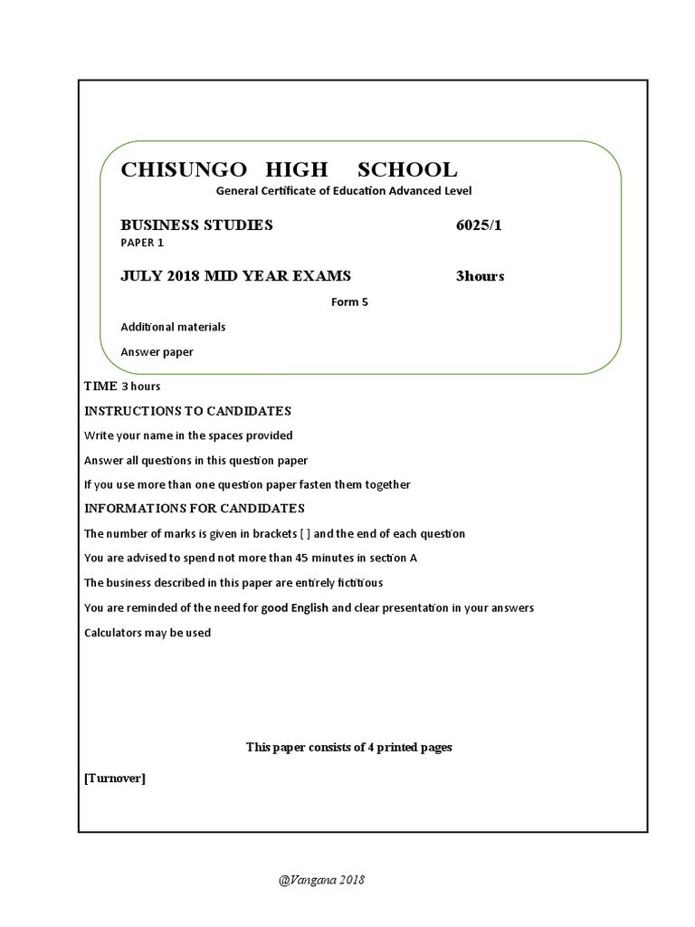 Business Studies F5 PAPER 1 2018 | PDF | Business Ethics | Business