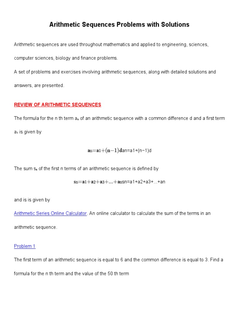 Arithmetic Sequences Problems With Solutions | PDF | Summation | Numbers