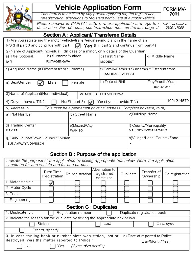 MVR Form PDF | PDF | Vehicle Registration Plate | Vehicles