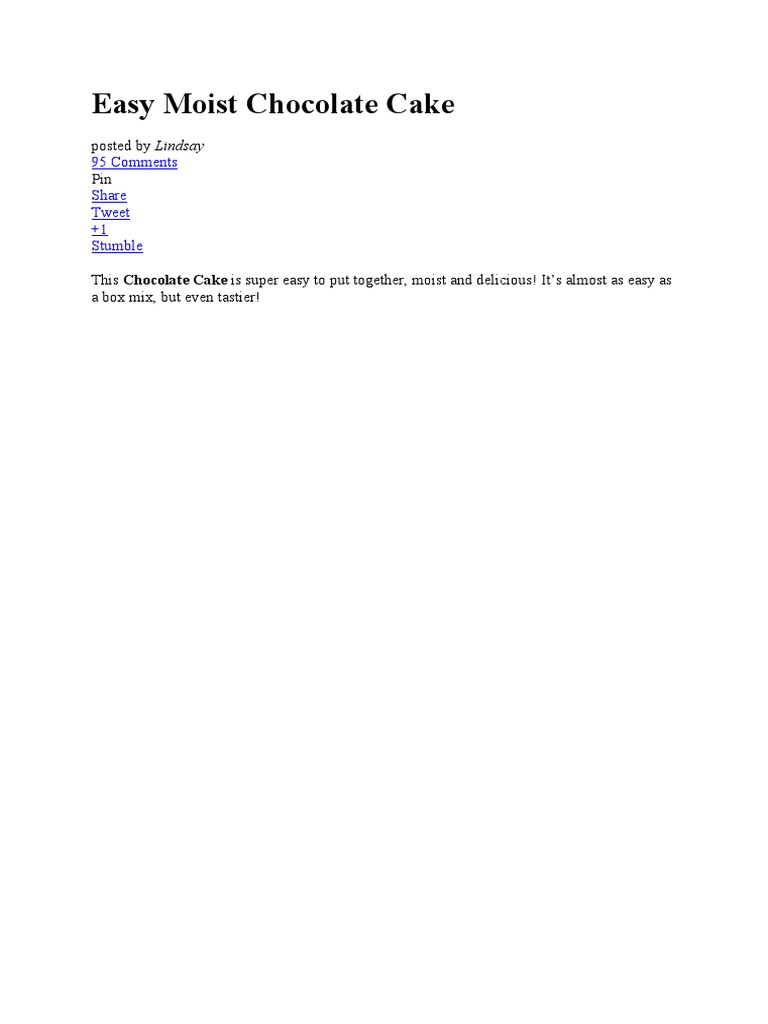 Easy Moist Chocolate Cake | PDF | Cakes | Chocolate