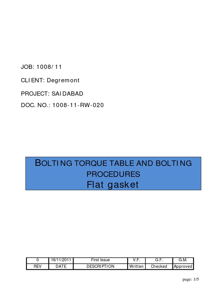 B Flat Gasket: Olting Torque Table and Bolting Procedures | PDF | Nut ...