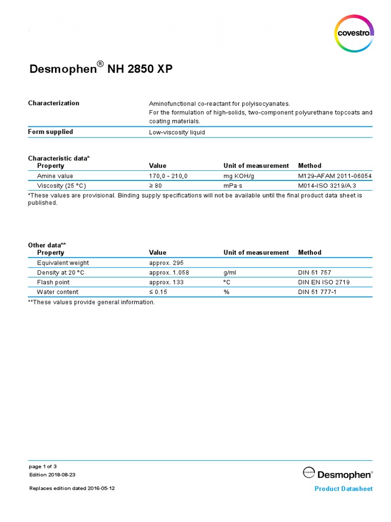 Desmophen NH 2850 XP PDF | PDF | Medical Device | Specification ...