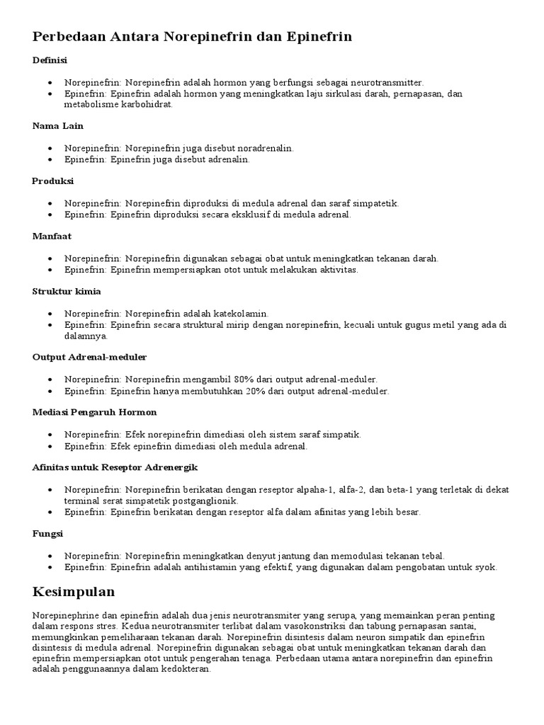 Perbedaan Antara Norepinefrin Dan Epinefrin | PDF