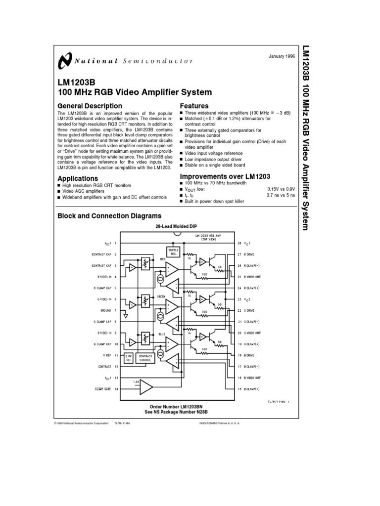 Lm1203B 100 MHZ RGB Video Amplifier System: General Description ...