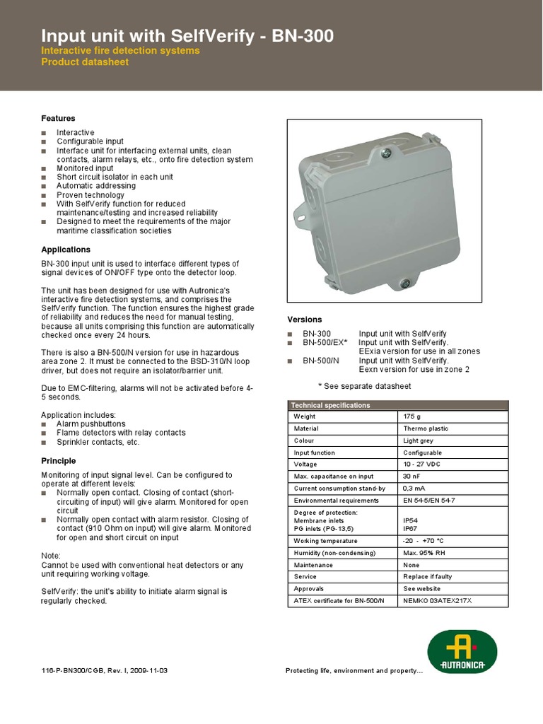 Input Unit With Selfverify - Bn-300: Interactive Fire Detection Systems ...