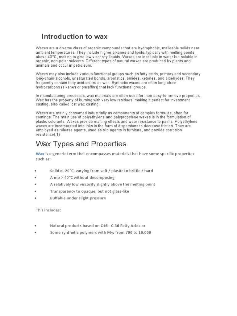 Introduction To Wax: Wax Types and Properties | PDF | Wax | Polyethylene