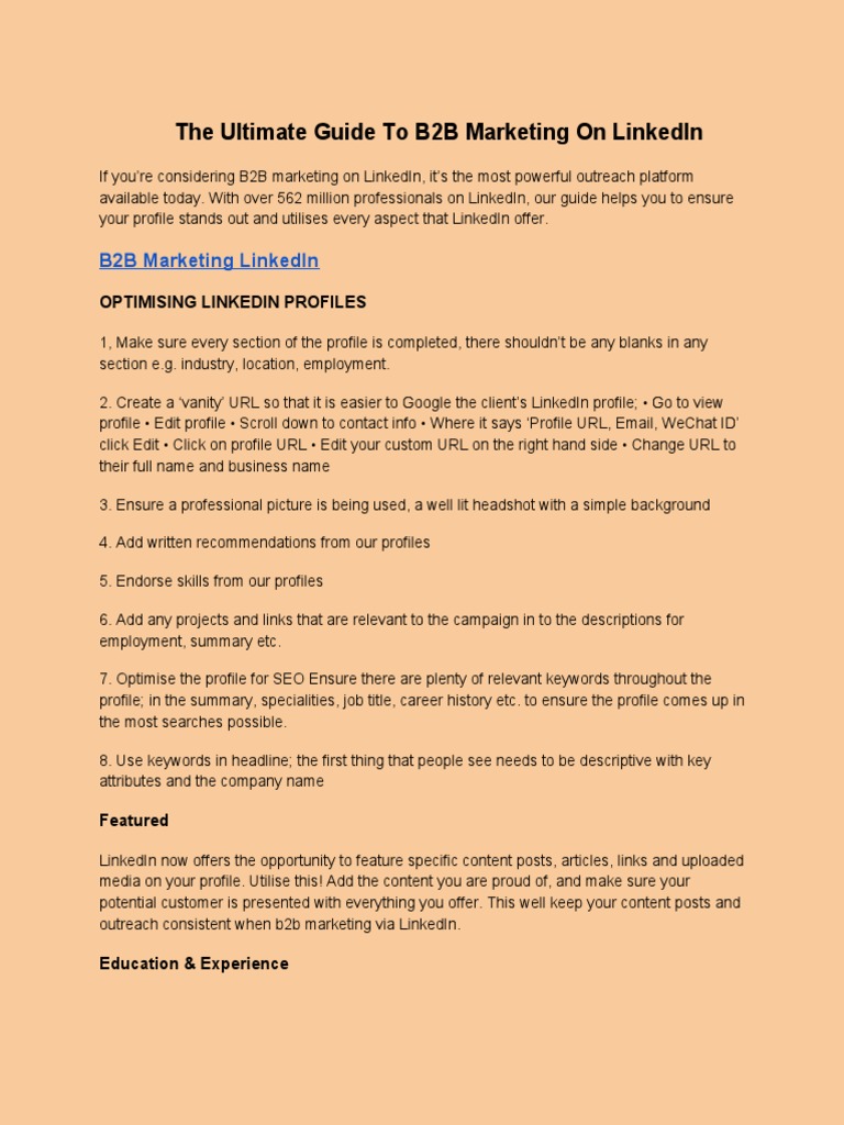The Ultimate Guide To B2B Marketing On LinkedIn | PDF | Linked In ...