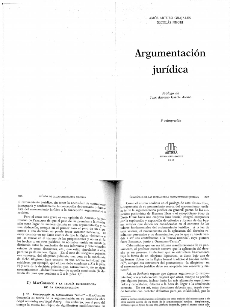 Grajales y Negri Argumentaci N Jur Dica MacCormick | PDF