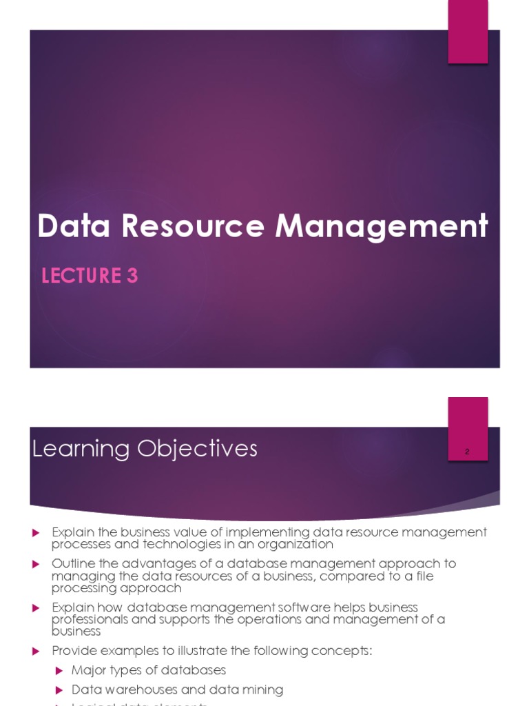 LECTURE 3-Data Resource Management | PDF | Relational Database | Databases