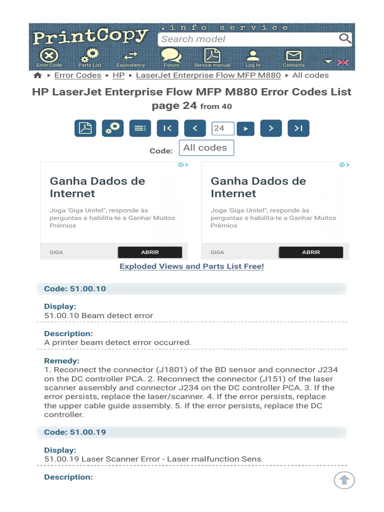 HP M880 Error Code 52.00.00 Guide | PDF | Printer (Computing) | Media ...