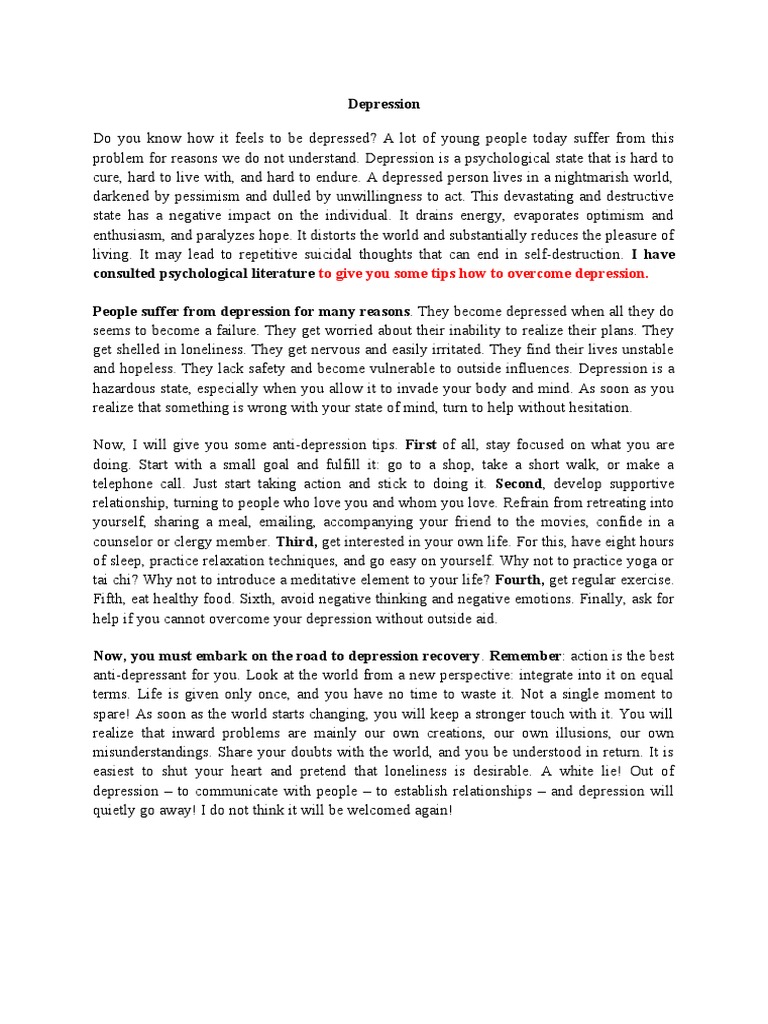 Depression and Sample Informative Speech | PDF | Loneliness | Major ...
