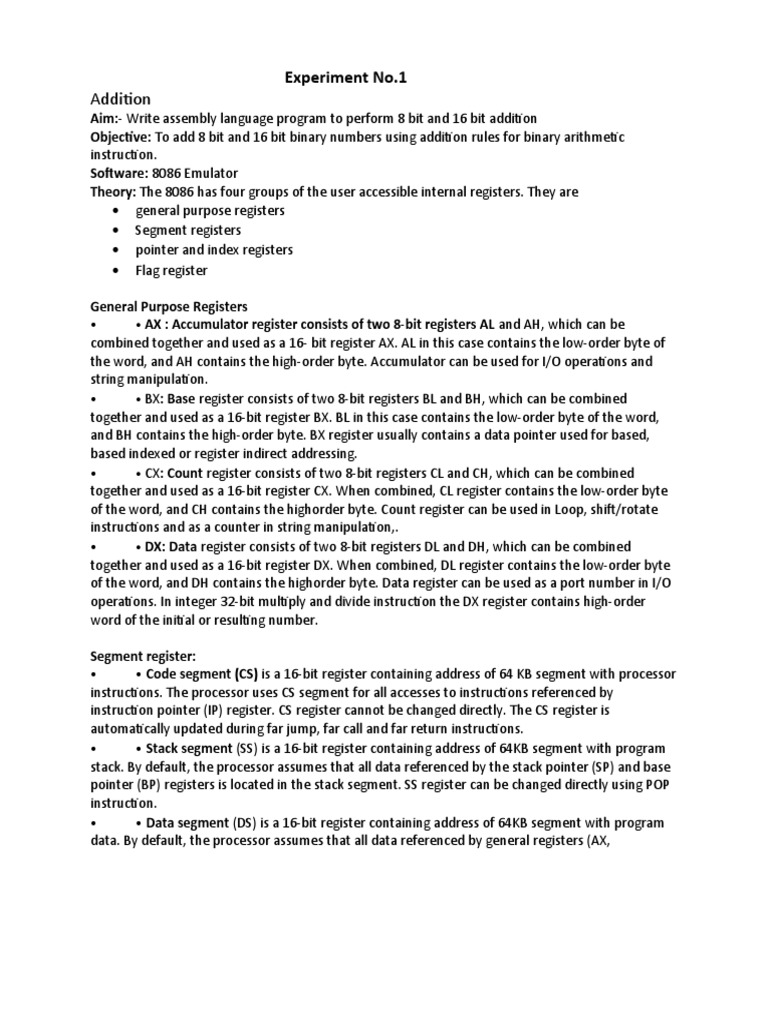 8-bit and 16-bit Addition and Subtraction in Assembly Language | PDF ... 8-bit and 16-bit Addition and Subtraction in Assembly Language | PDF ...