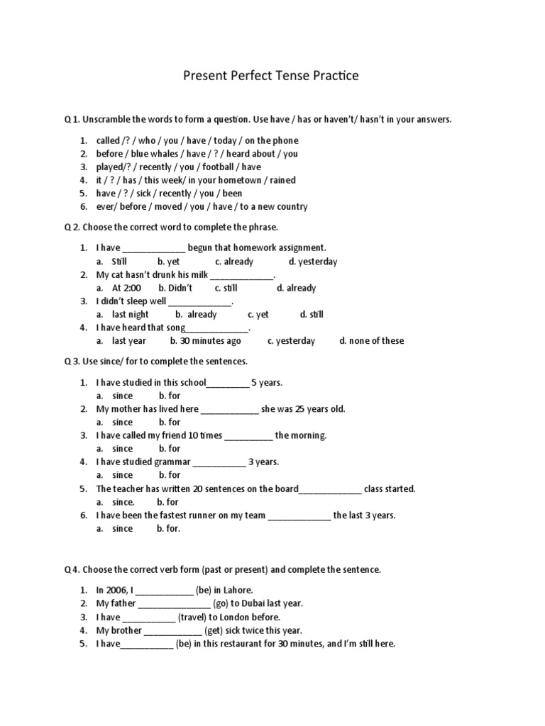 Present Perfect Tense Practice | PDF | Linguistics | Language Mechanics