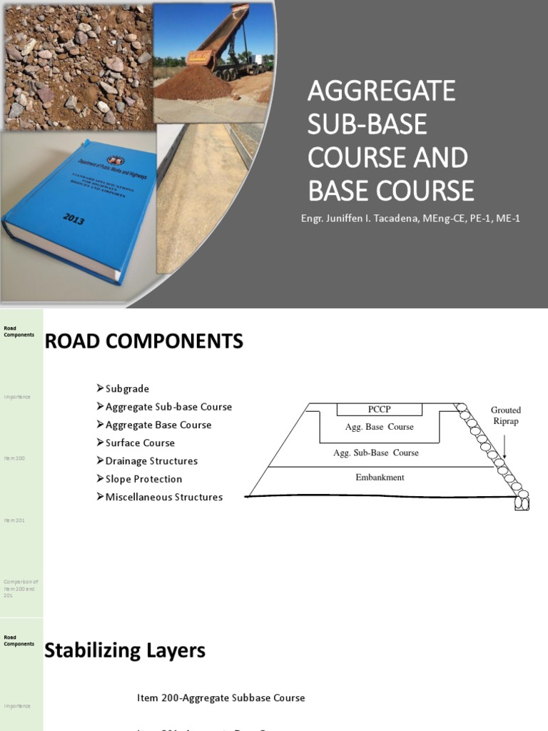 Aggregate Sub-Base Course and Base Course: Engr. Juniffen I. Tacadena ...