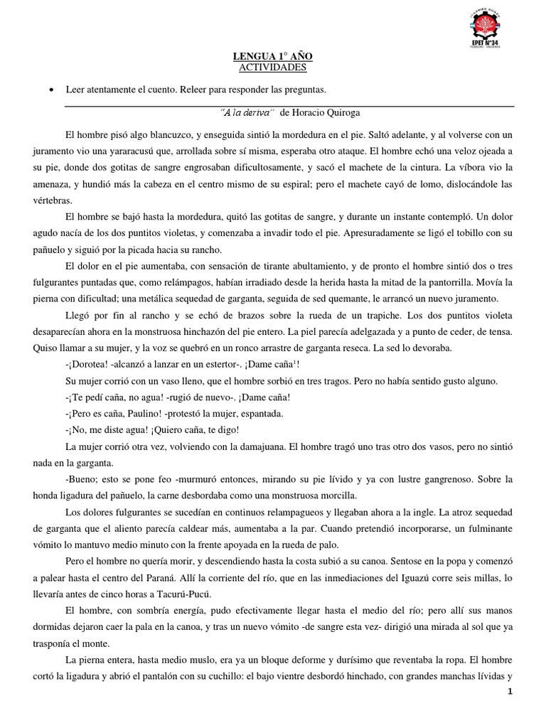 Actividades sobre "A la deriva" de Quiroga | PDF | Naturaleza