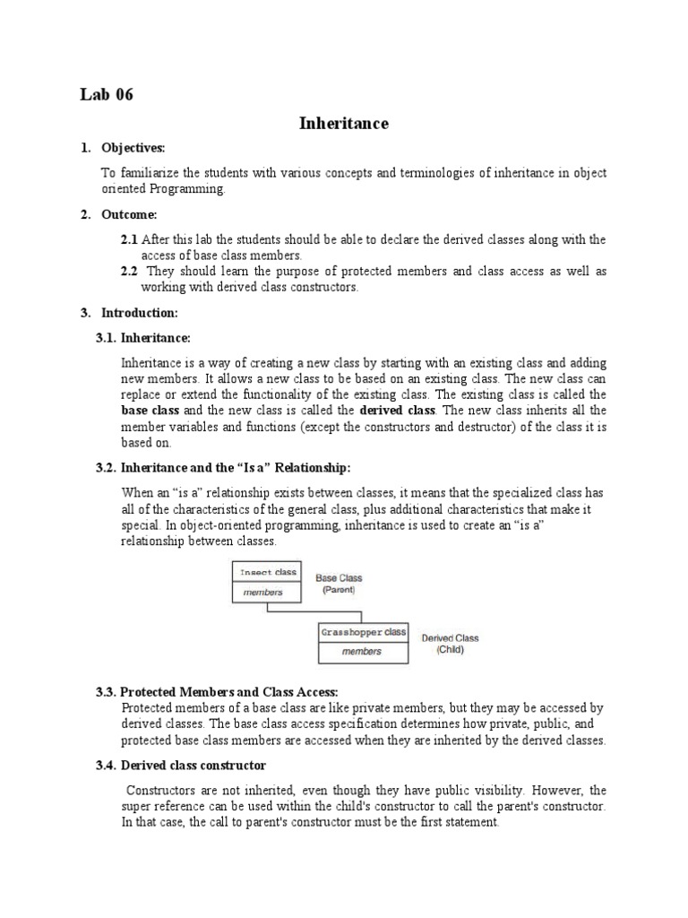 Lab 06 Inheritance Pdf Inheritance Object Oriented Programming Class Computer Programming 