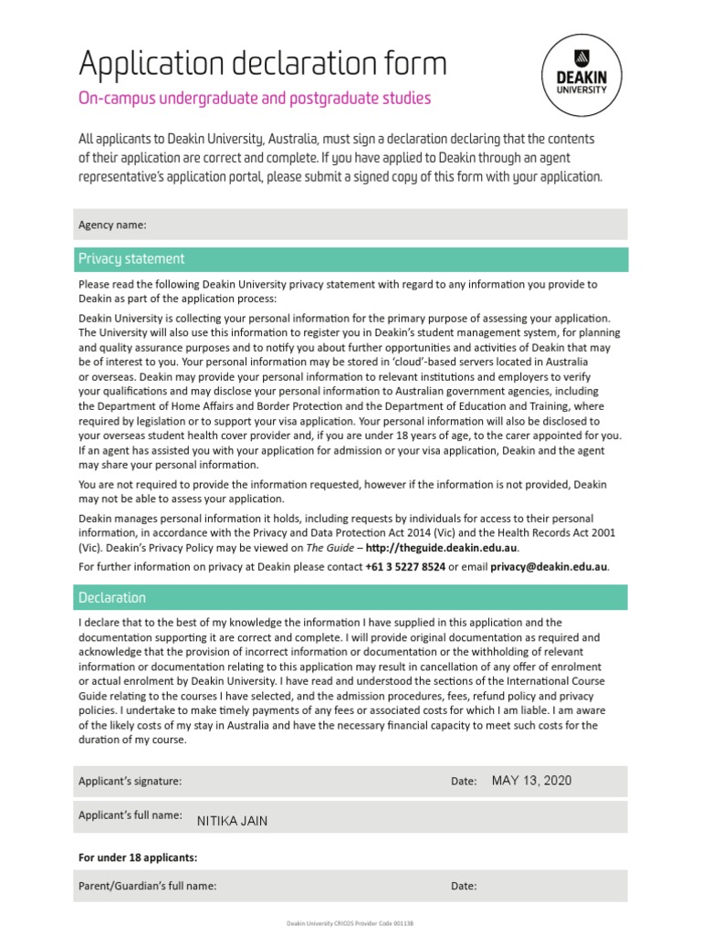Application Declaration Form: On-Campus Undergraduate and Postgraduate ...