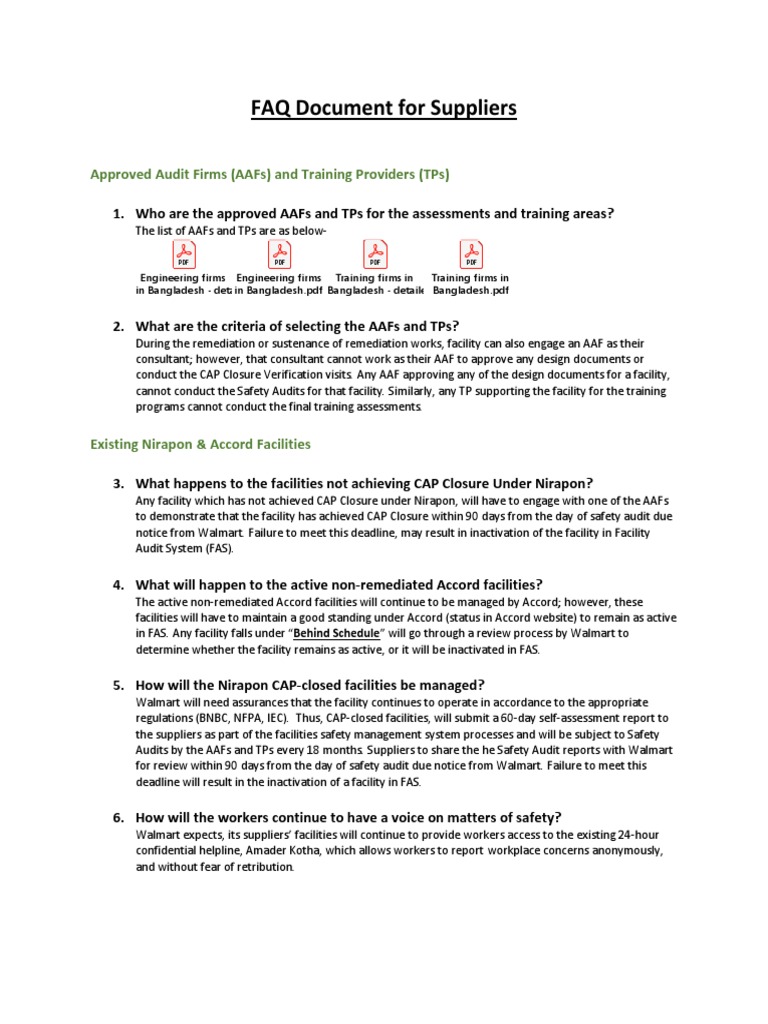 FAQ Document PDF | PDF | Audit | Walmart