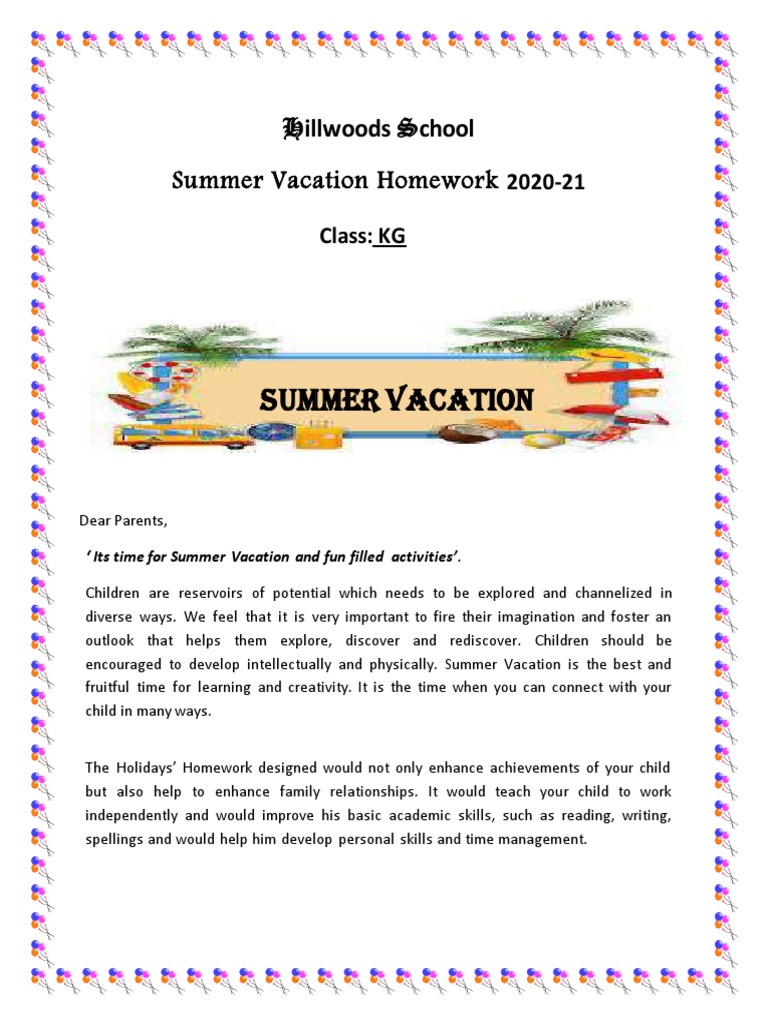 Hillwoods School Summer Vacation Homework | PDF | Homework | Creativity