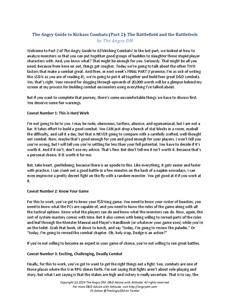 The Angry DM - The Angry Guide To Kickass Combats Part 2 | PDF ...