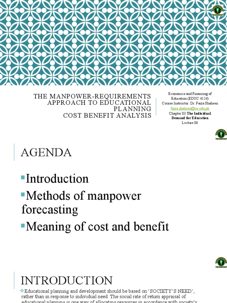 CHP 03, Lecture 06, CBA & Manpower Planning | PDF | Cost–Benefit Analysis | Economics