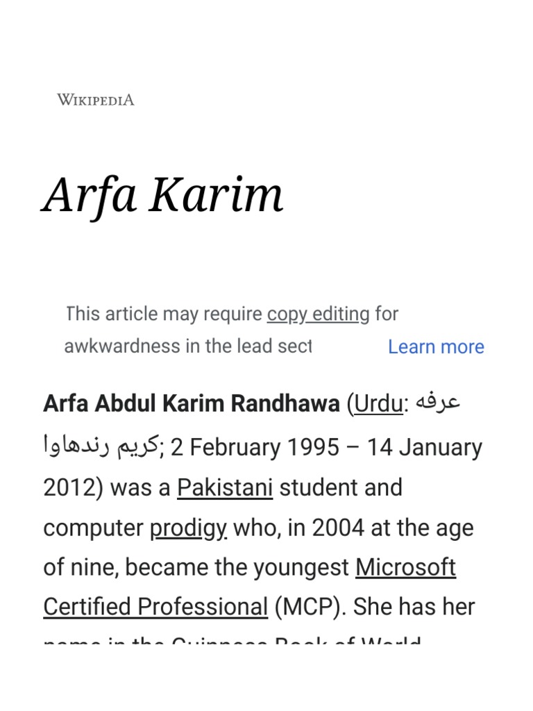 Arfa Karim - Wikipedia | PDF | Pakistan | Business
