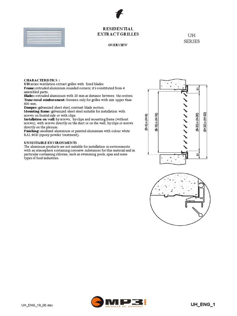 Residential Extract Grilles: UH Series | PDF | Duct (Flow) | Mechanical ...