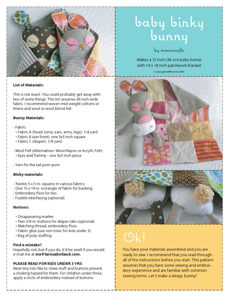 Baby Binky Bunny Pattern | PDF | Seam (Sewing) | Sewing