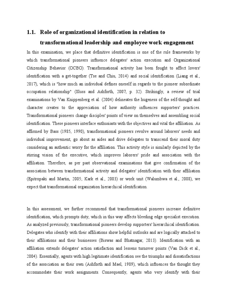 Role of Organizational Identification in Relation To Transformational ...