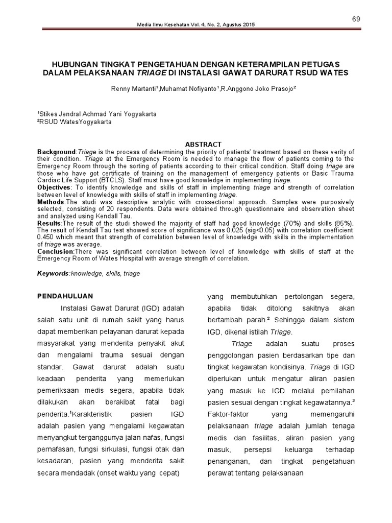 Correlation Between Knowledge Level And Skills Of Staff In Implementing Triage At The Emergency