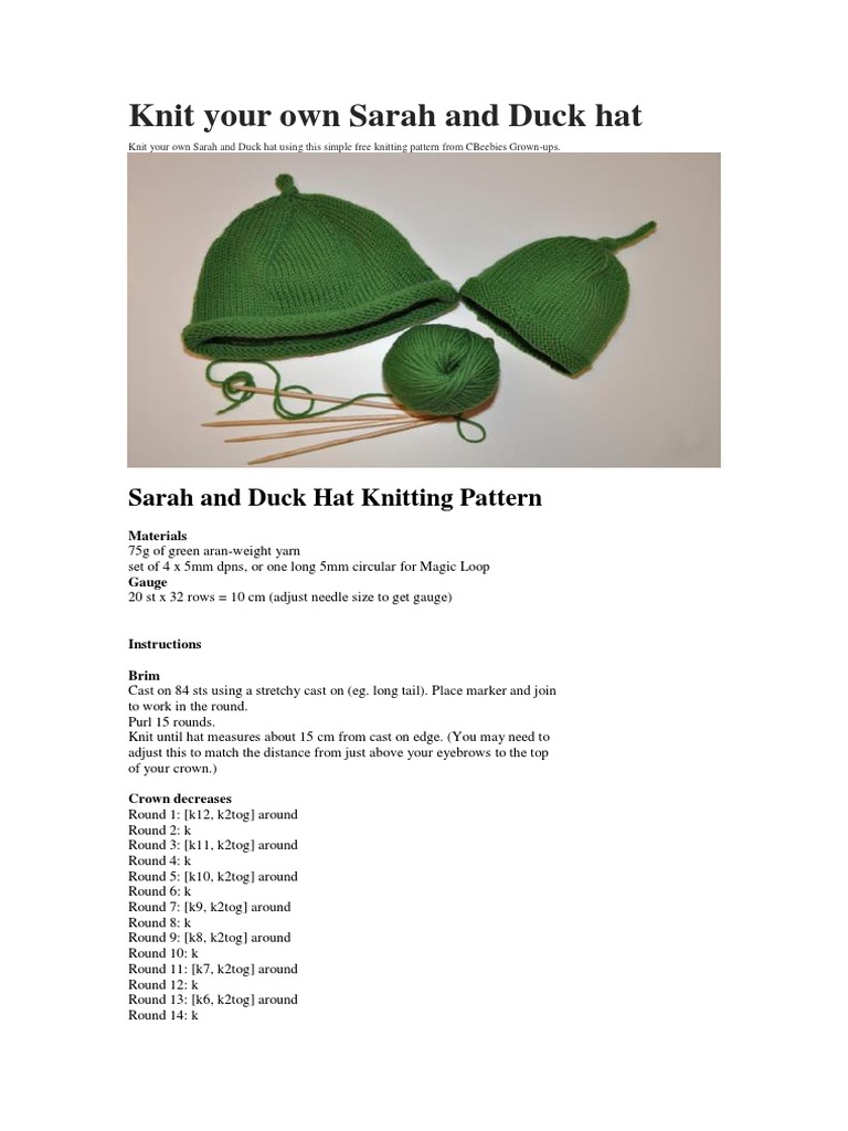 Knit Your Own Sarah and Duck Hat | PDF