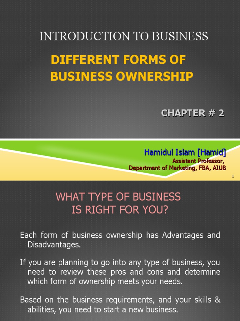 Introduction To Business - Chapter 2 - Different Forms of Business ...