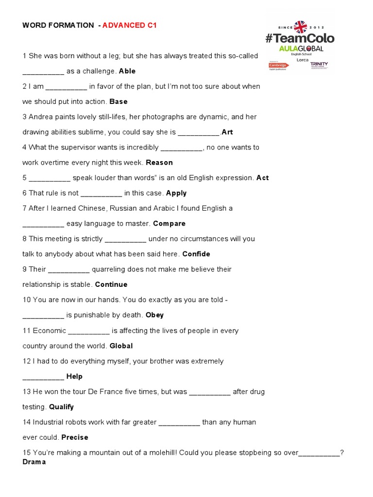 Word Formation 1 C1 | PDF