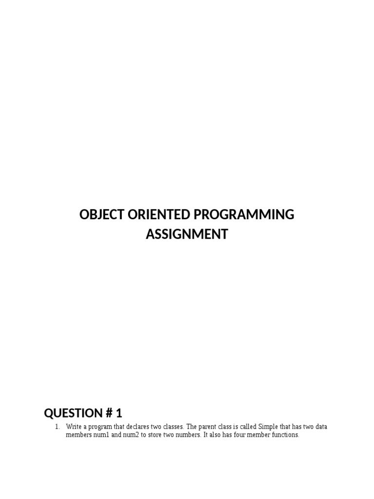 Object Oriented Programming Assignment Question 1 Download Free Pdf Class Computer