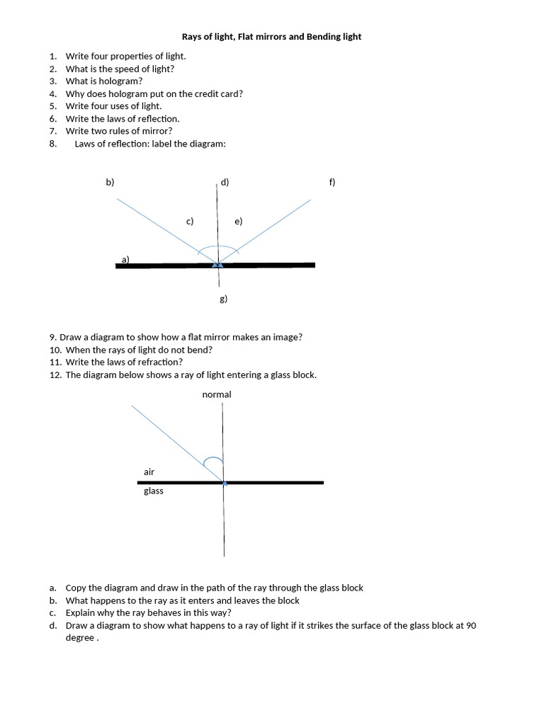 Rays of Light, Flat Mirrors and Bending Light | PDF