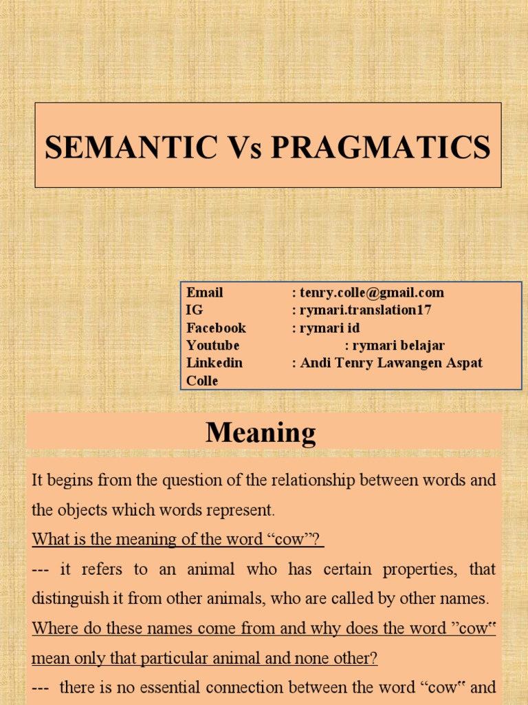 SEMANTIC Vs PRAGMATICS | PDF | Word | Concept